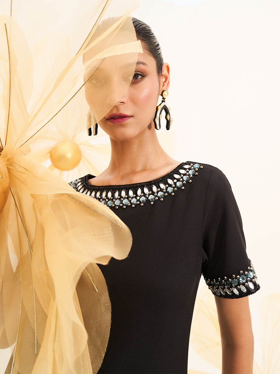 Party Wear Crepe Twilight Little Black Dress for Women at House of Fett