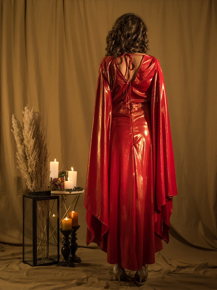 Le Bain RED Metallic Gown – House of Fett